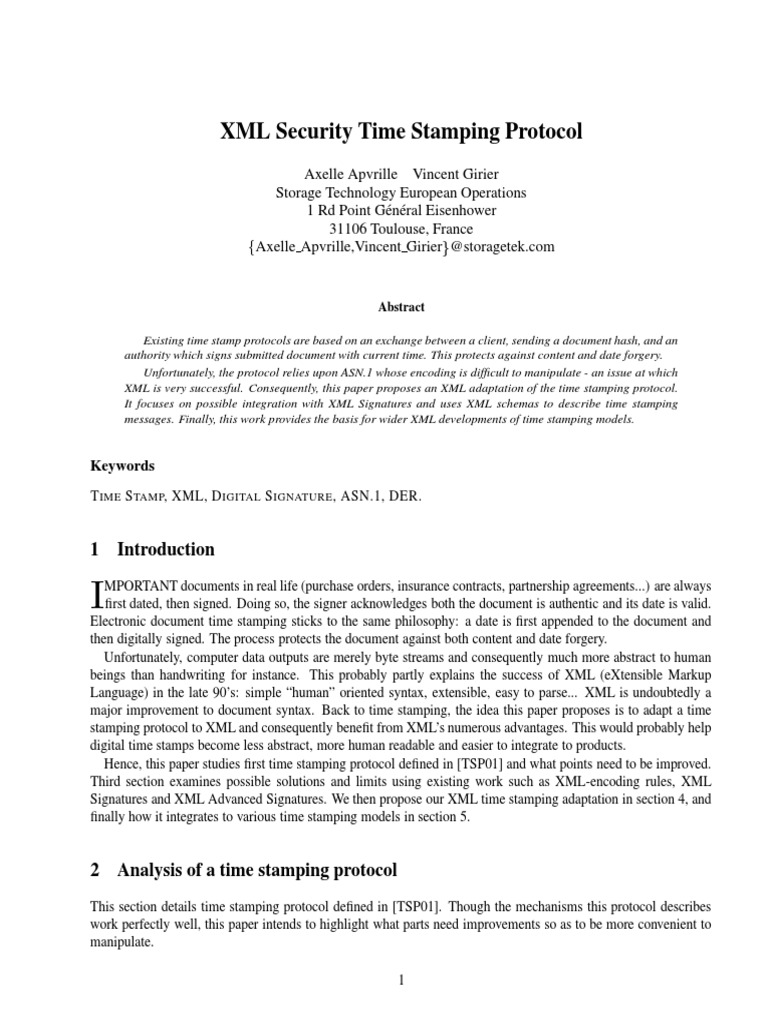 XML Security Time Stamping Protocol | PDF | Xml | Computer Data