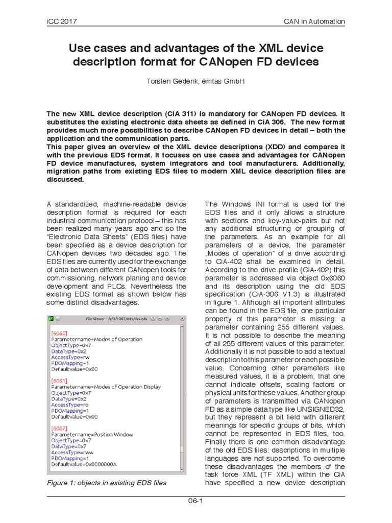 Use Cases and Advantages of The XML Device Description Format For Canopen FD Devices | PDF ...
