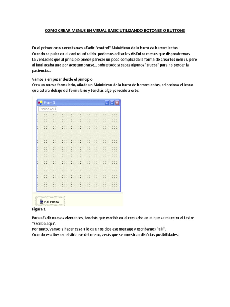 Como Crear Menus en Visual Basic Utilizando Botones o Buttons | PDF