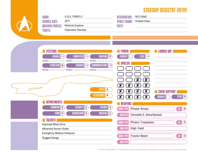 Starship Registry Entry: Name: Designation: Service Date: Space Frame ...