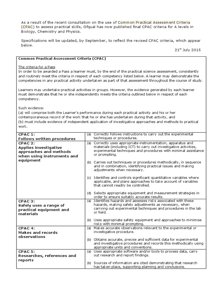 Common Practical Assessment Criteria (CPAC) | PDF | Competence (Human ...