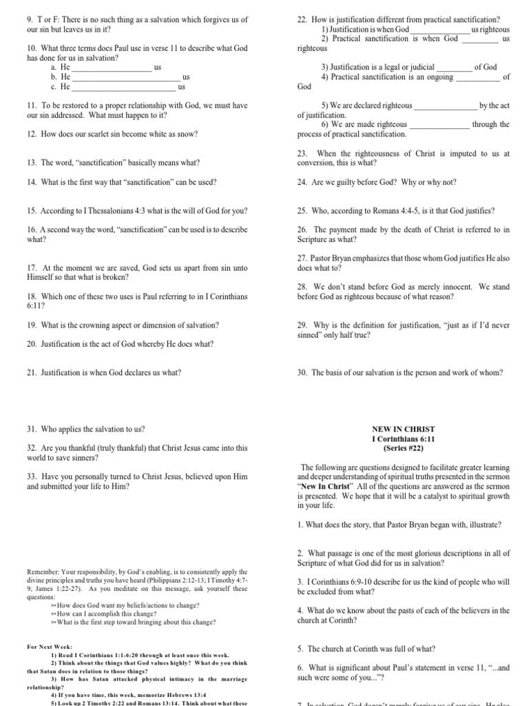 1COR22 - New in Christ - Notes PDF | PDF | Justification (Theology ...