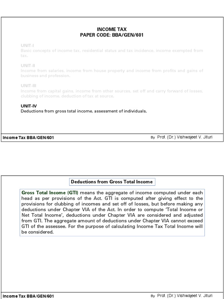 NOTES 6 - Income Tax 601 - BBA-6 Sem | PDF | Income Tax | Tax Deduction