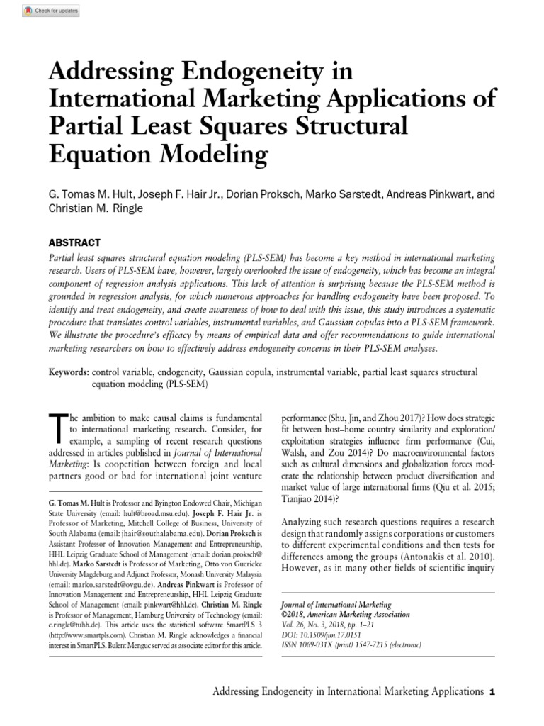 Addressing Endogeneity in International Marketing Applications of Partial Least Squares ...