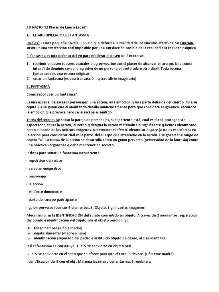 El análisis del fantasma en la teoría psicoanalítica de Lacan | PDF ...