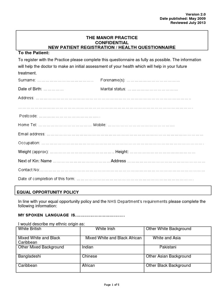 New Patient Registration Form | PDF | Smoking | Public Health