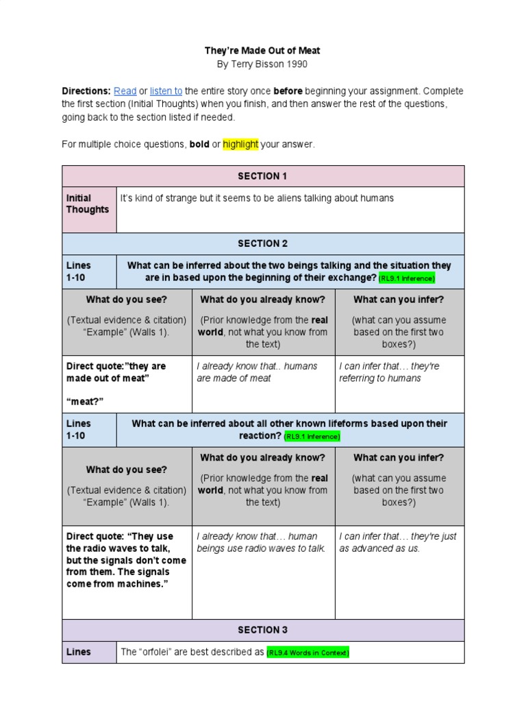 Analyzing "They're Made Out of Meat" | PDF | Young Adult