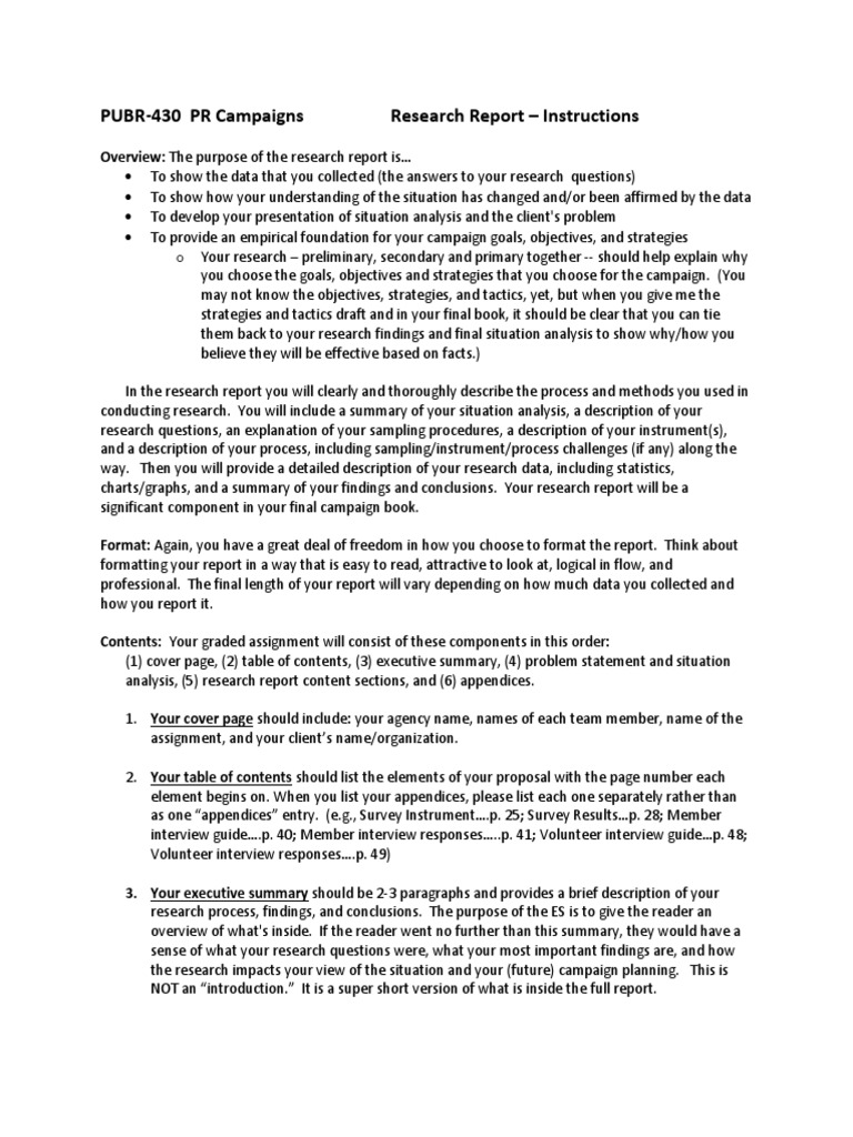 Research Report-Instructions PDF | PDF | Focus Group | Survey Methodology