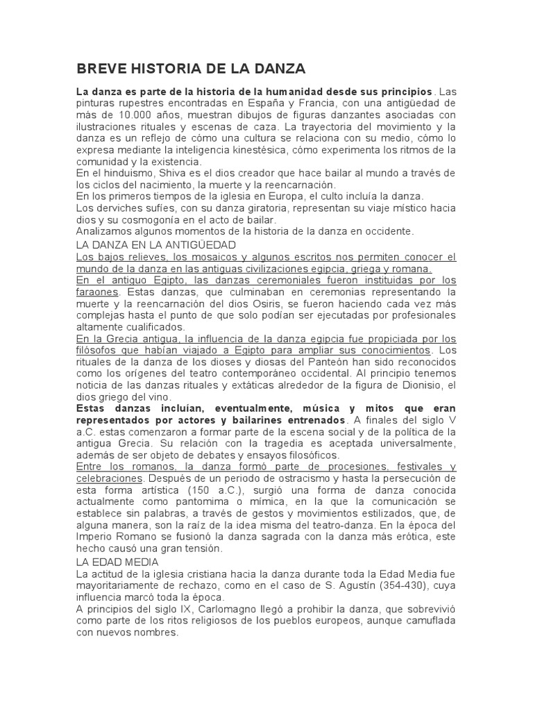 Historia de La Danza | PDF | Ballet | Bailes