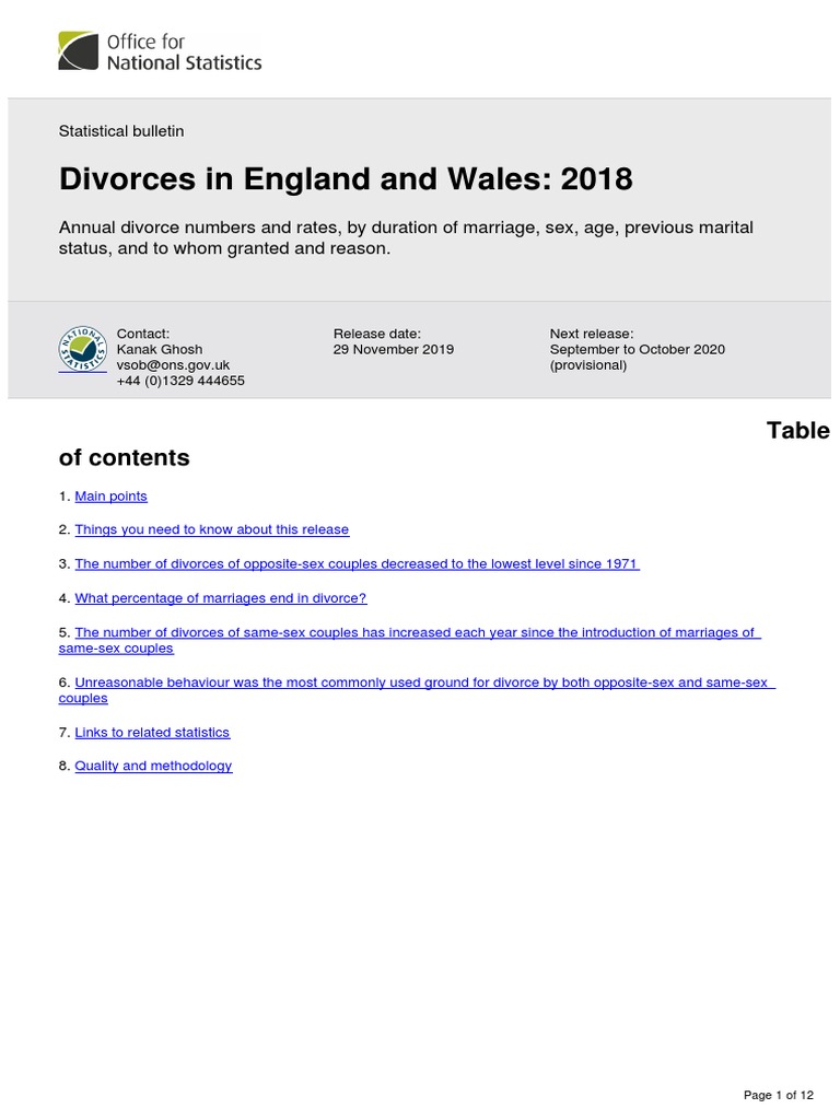 Divorces in England and Wales 2018 | PDF | Divorce | Civil Union