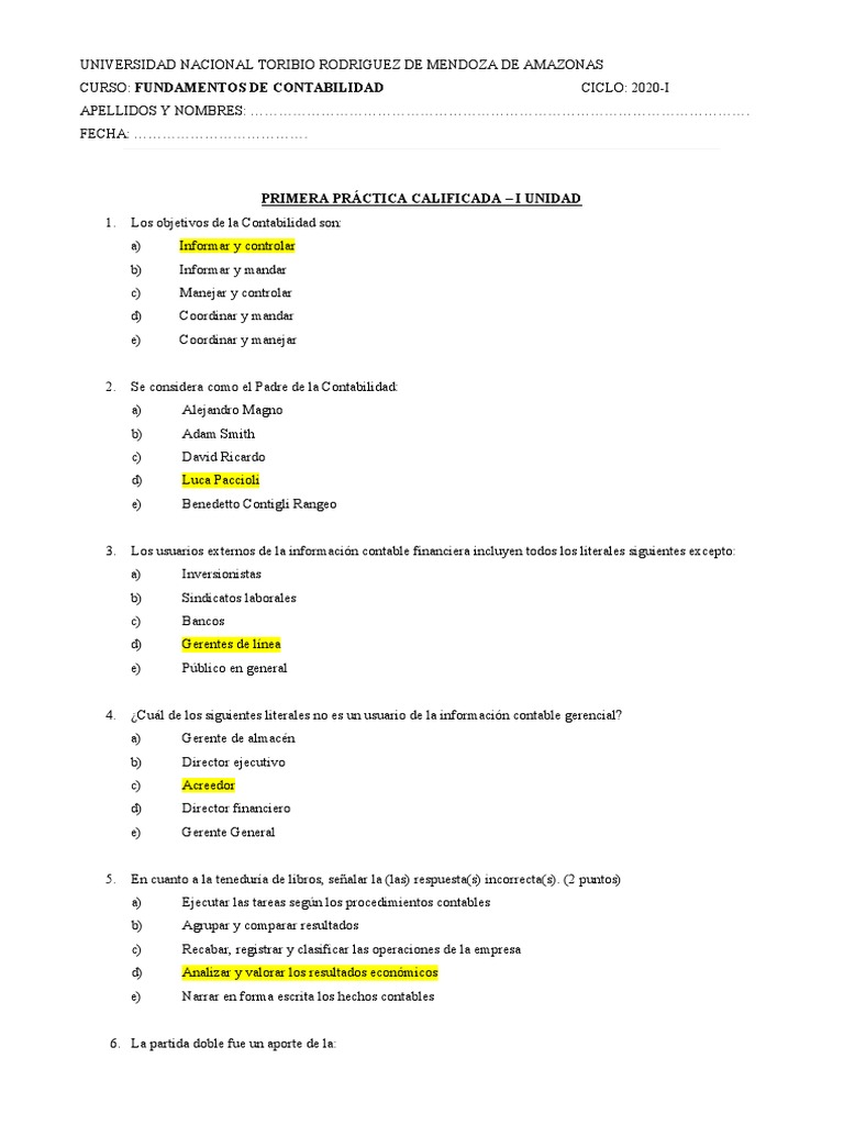 Primera Practica Calificada 2020-I | PDF | Sector terciario de la economía | Contabilidad