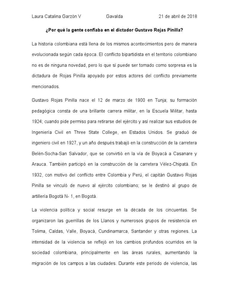 Rojas Pinilla | PDF | Colombia | Gobierno