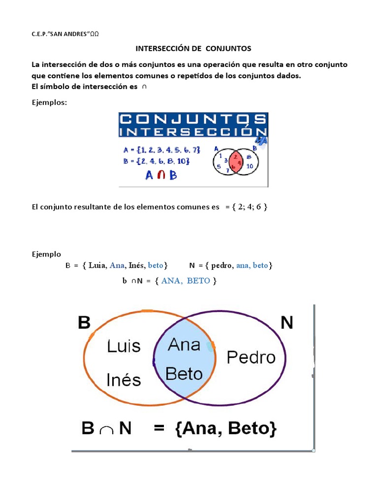 Intersección de Conjuntos | PDF | Métodos y materiales de enseñanza