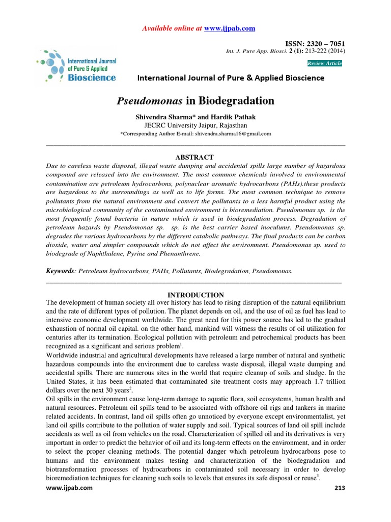 Pseudomonas in Biodegradation PDF | PDF | Polycyclic Aromatic Hydrocarbon | Oil Spill