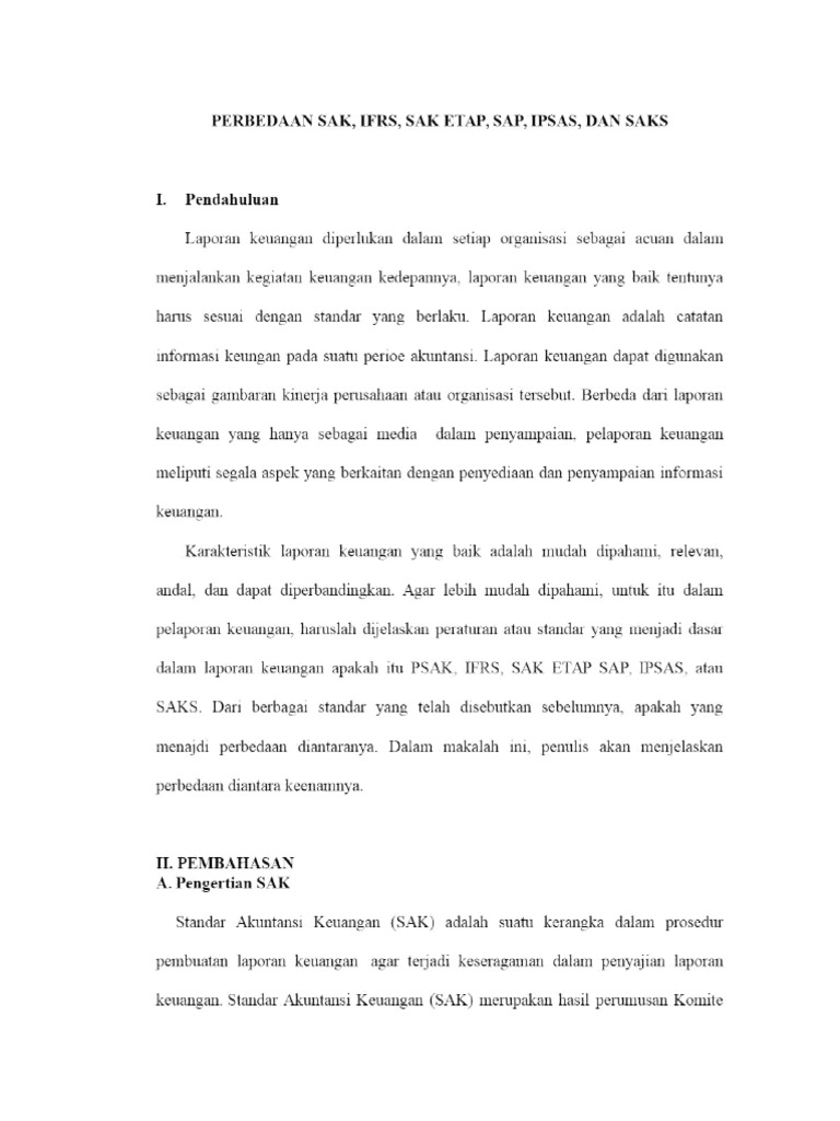 Perbedaan Sak, Ifrs, Sak Etap, Sap, Ipsas, Dan Saks | PDF