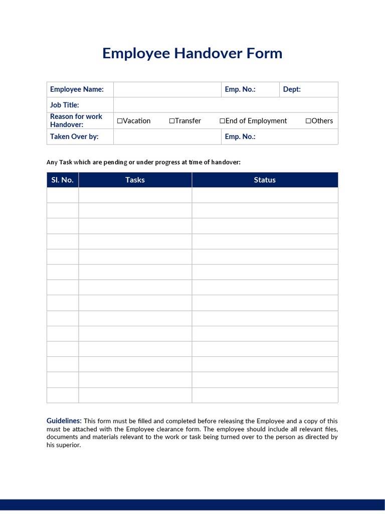 Employee Handover Form: Sl. No. Tasks Status | PDF