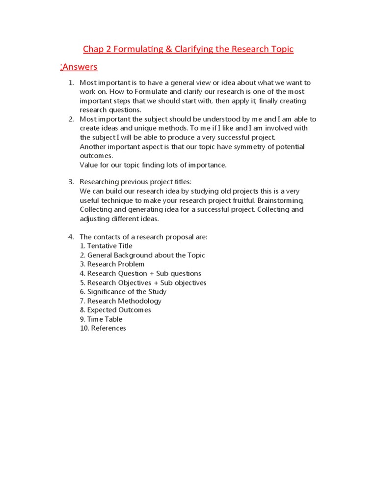 Chap 2 Formulating & Clarifying The Research Topic Answers | PDF