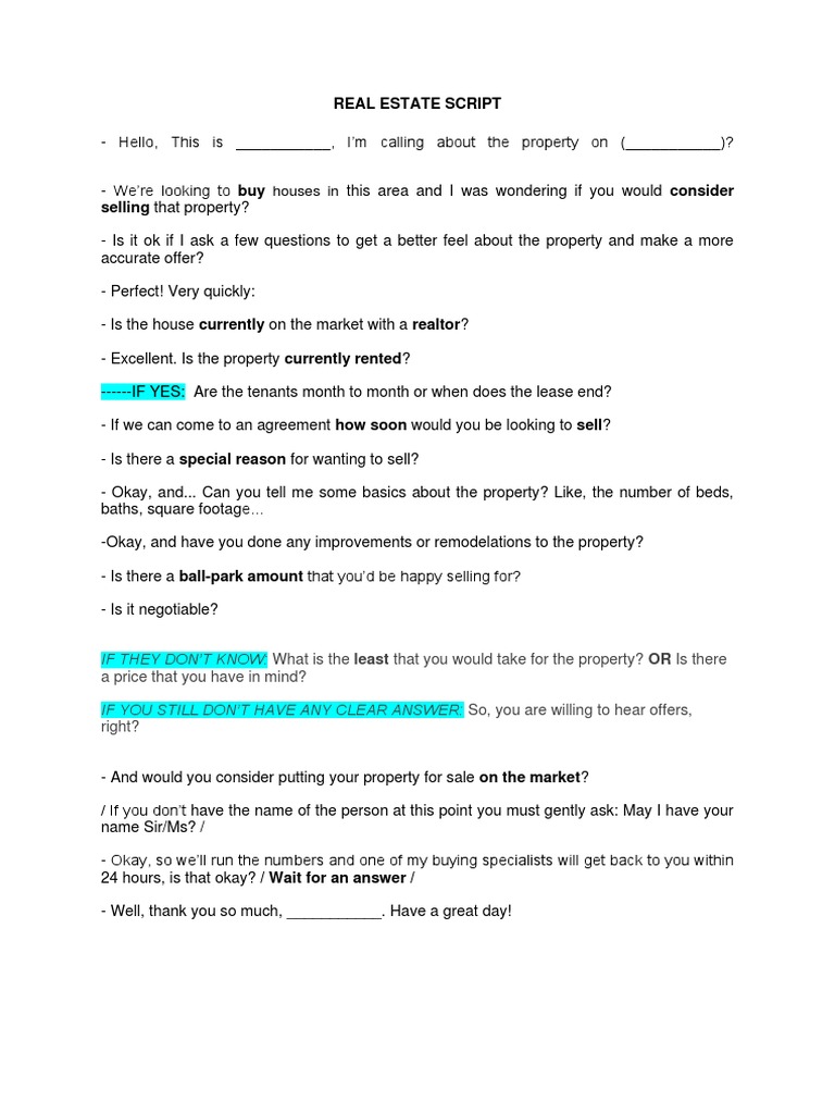 NEW REAL ESTATE SCRIPT DigitalSecretary | PDF | Real Estate Broker ...