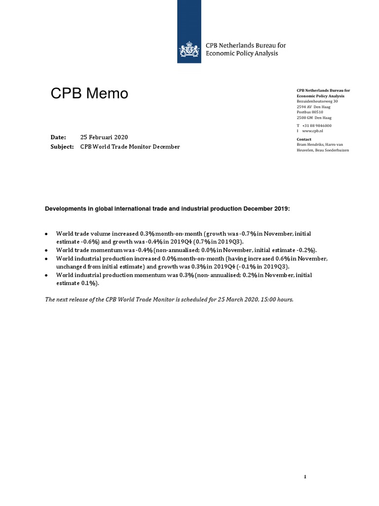 CPB World Trade Monitor December 2019 PDF | PDF | Europe Travel | Asia