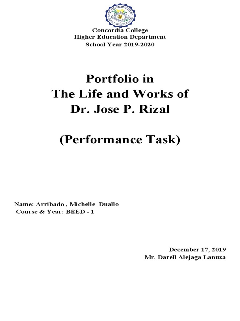 Portfolio in The Life and Works of Dr. Jose P. Rizal (Performance Task) | PDF | Novels Based On ...