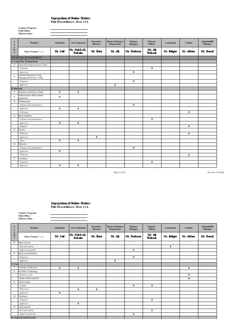 Form 2.4 A Segregation of Duties Matrix | Download Free PDF | Accounts ...