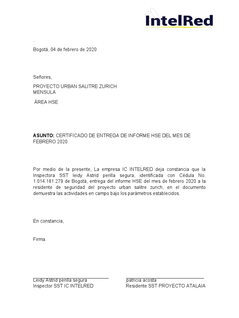 Carta de Entrega de Informe | PDF