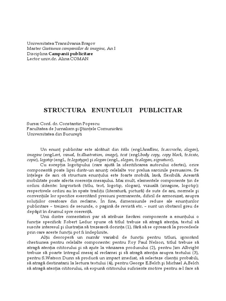 Structura Enuntului Publicitar | PDF