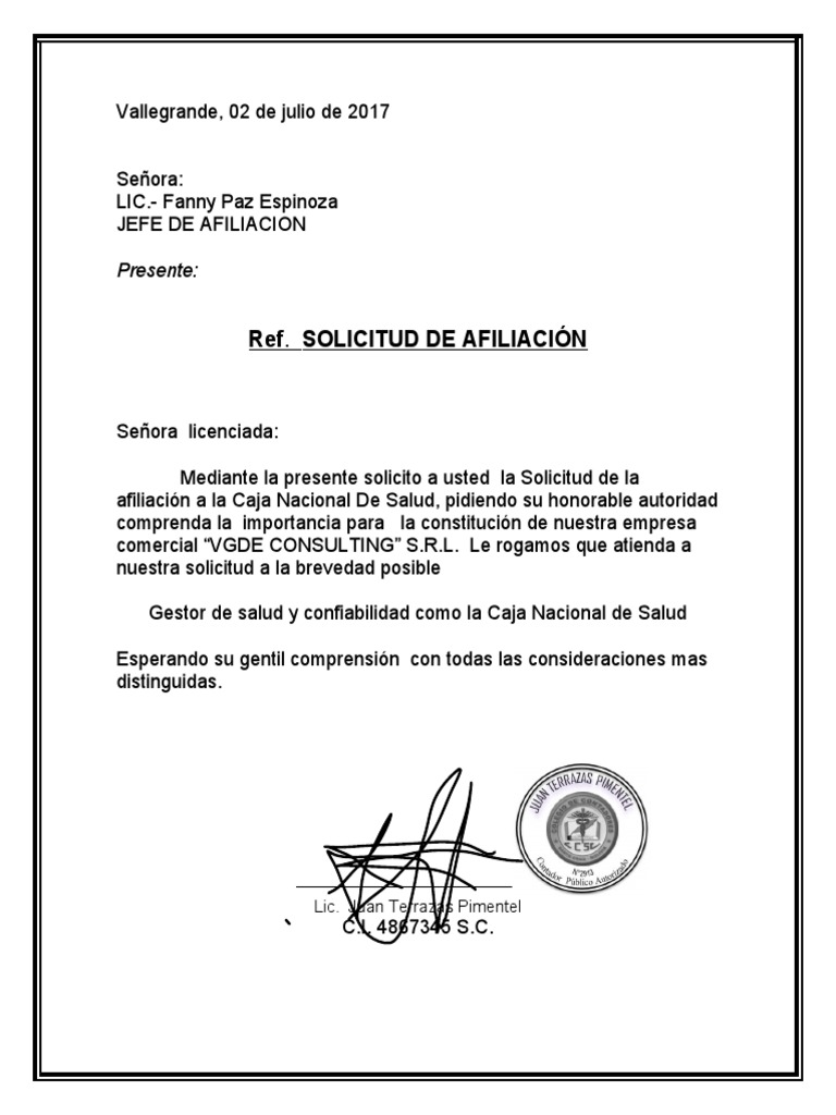 Carta Solicitud CNS | PDF