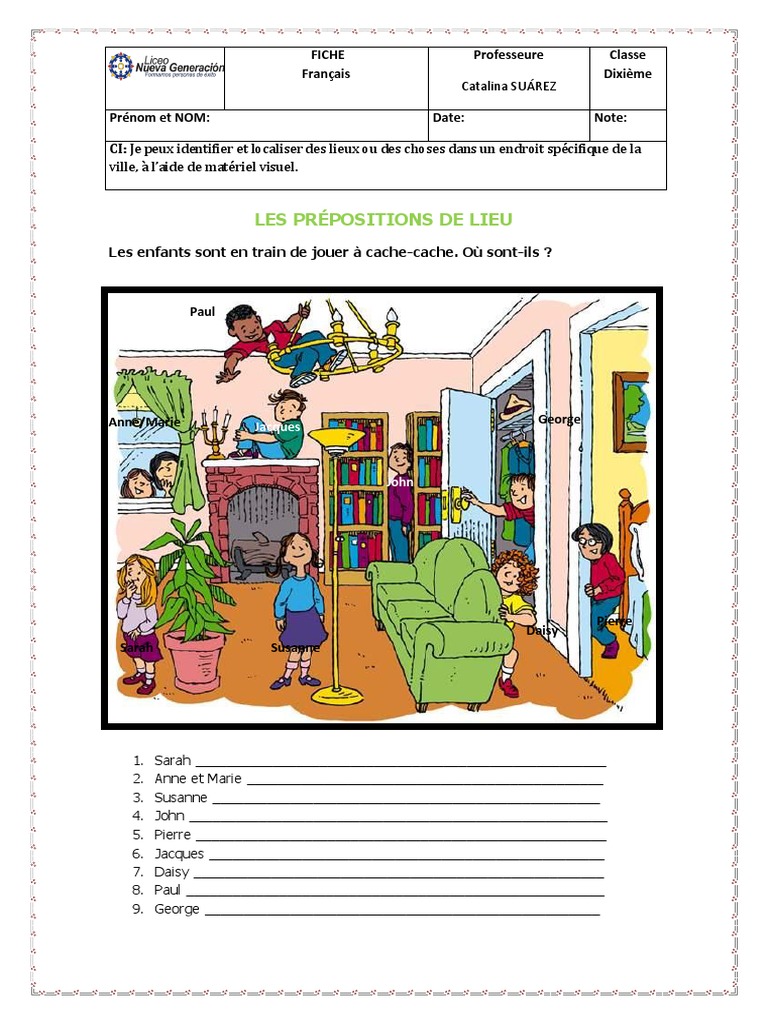 Exercices sur les prépositions de lieu | PDF