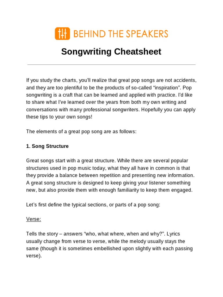 Songwriting Cheatsheet: 1. Song Structure | PDF | Song Structure ...