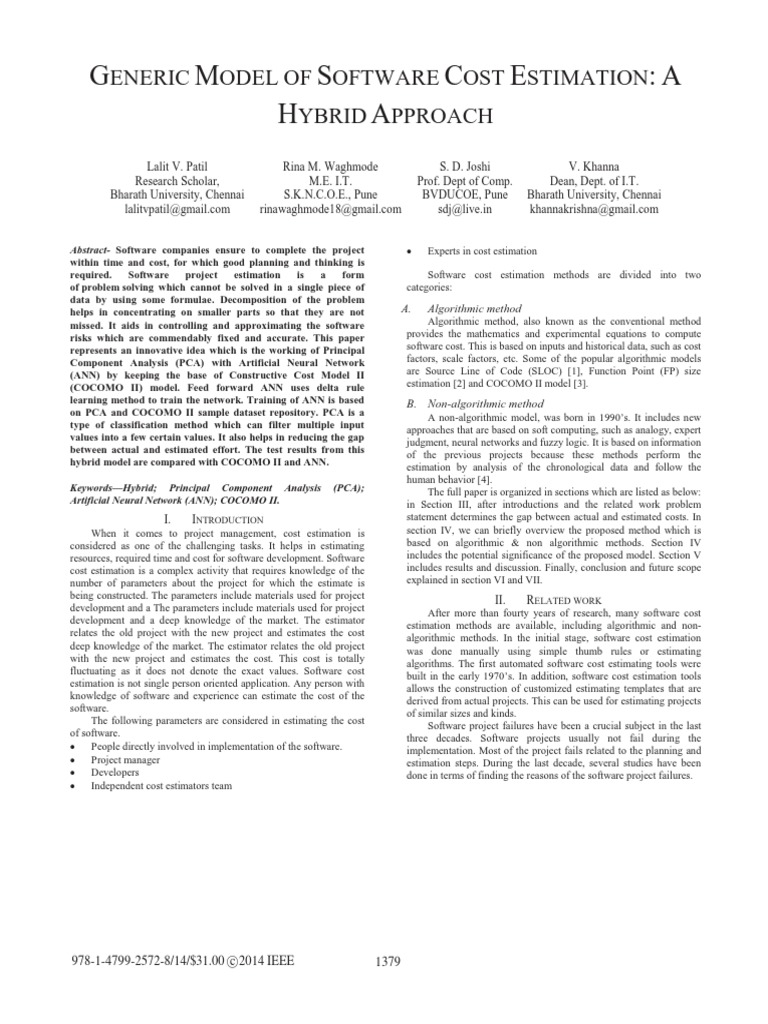 Generic Model of Software Cost Estimation: A Hybrid Approach | PDF ...