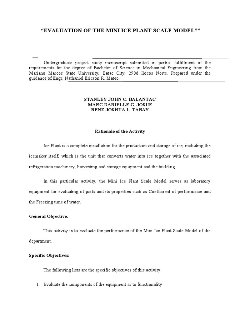 Evaluation of The Mini Ice Plant Scale Model | PDF | Refrigeration ...