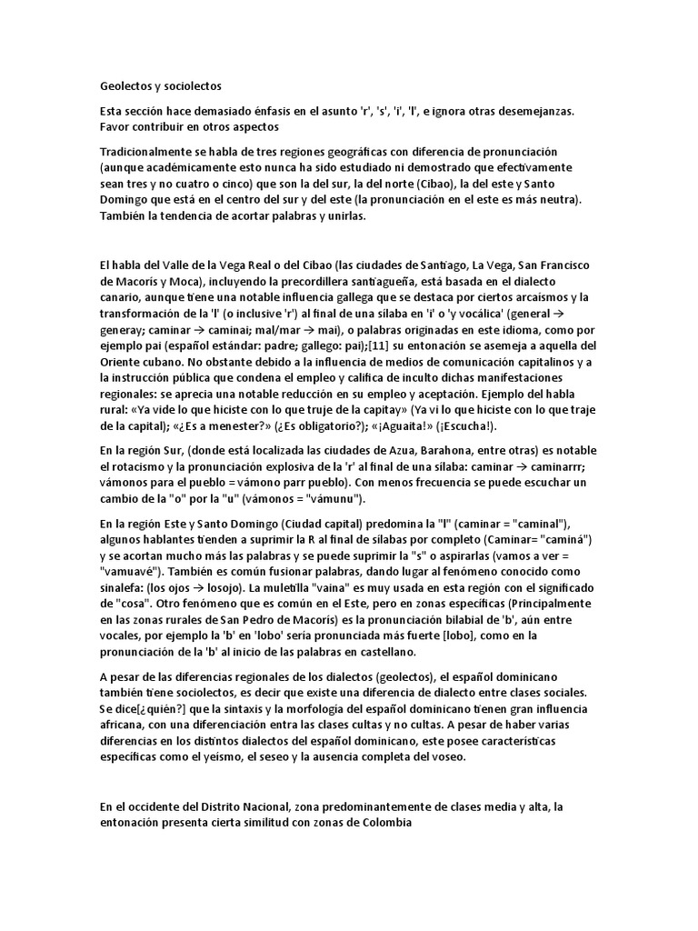 Geolectos y Sociolectos | PDF | Dialecto | República Dominicana
