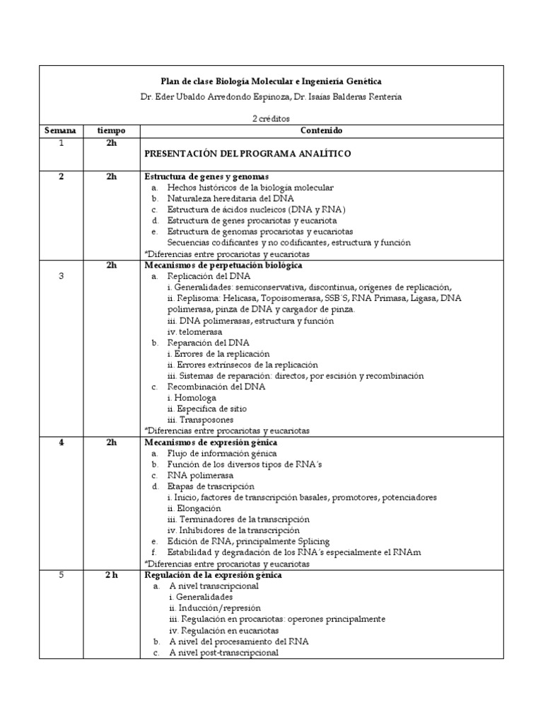 Temario BioMol e IngGen | PDF | Adn | Gene
