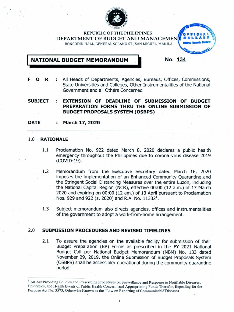 National Budget Memorandum: Department of Budget and Managemenip | PDF ...