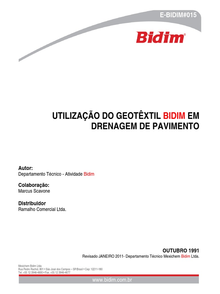 Drenagem de Pavimento com Geotêxtil Bidim | PDF | Solo | Brasil