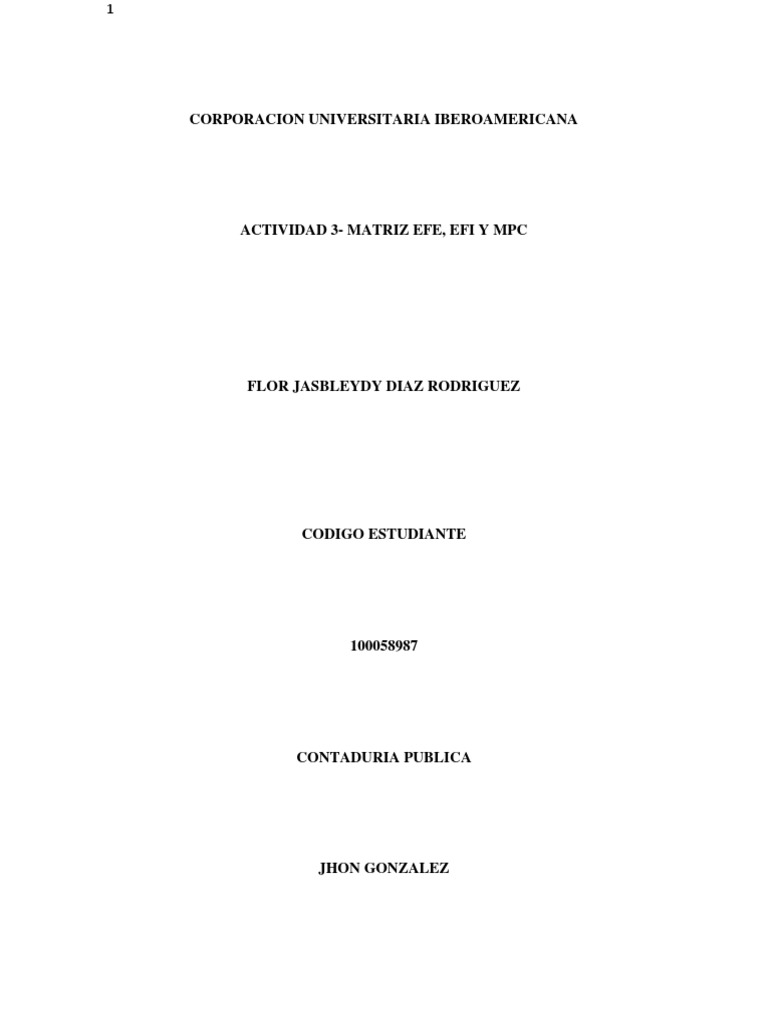 Actividad 3 - Matriz Efe, Efi y MPC | PDF | Planificación | Business