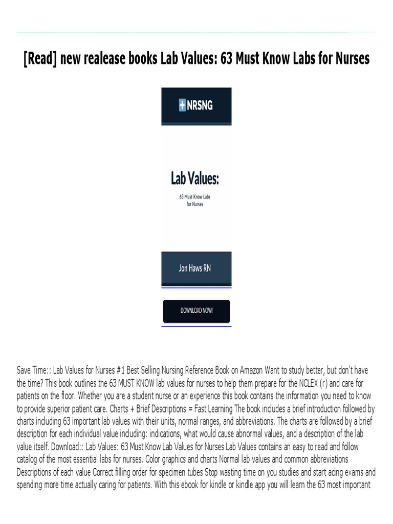 Lab Values 63 Must Know Labs For Nurses PDF | PDF | National Council ...