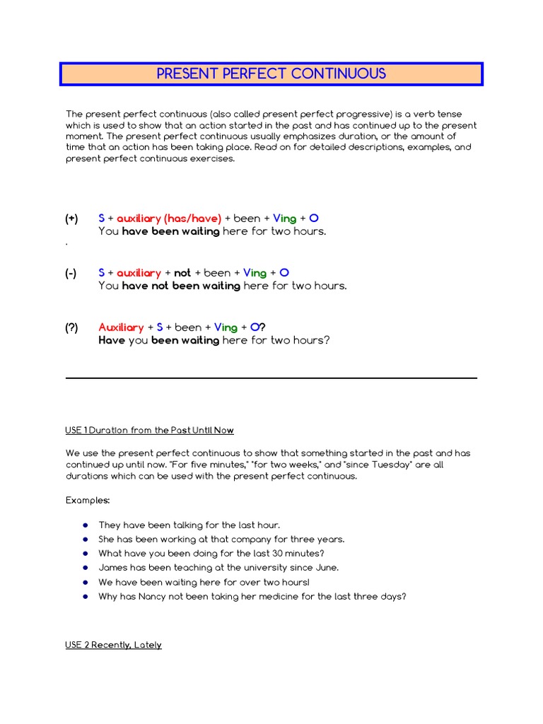 Present Perfect Continuous | PDF | Grammar
