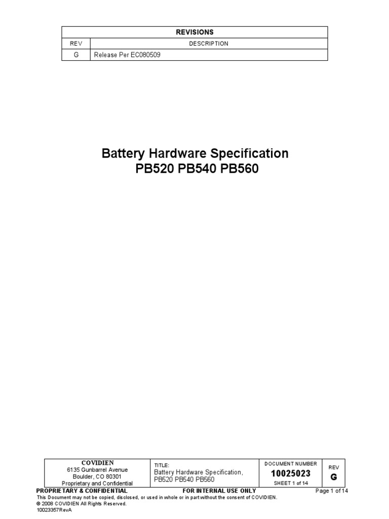 10025023G00 - Battery Hardware Specification, PB560 PB540 PB520 | PDF ...