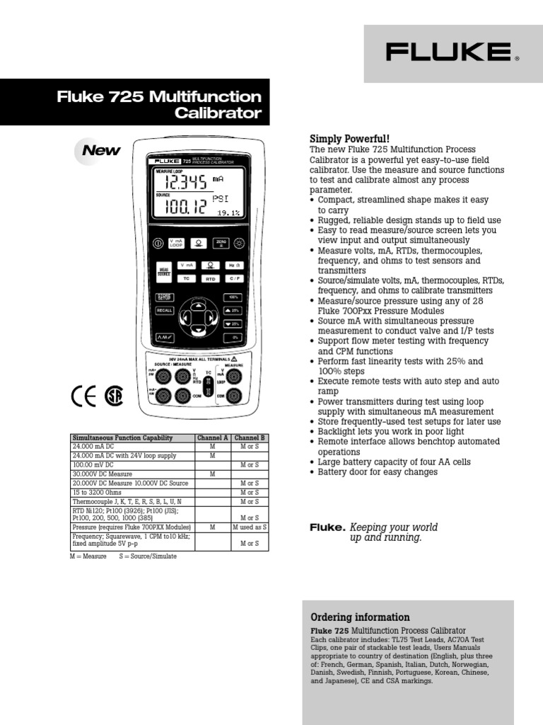 Fluke 725 Datasheet ID6548 | PDF | Thermocouple | Hertz