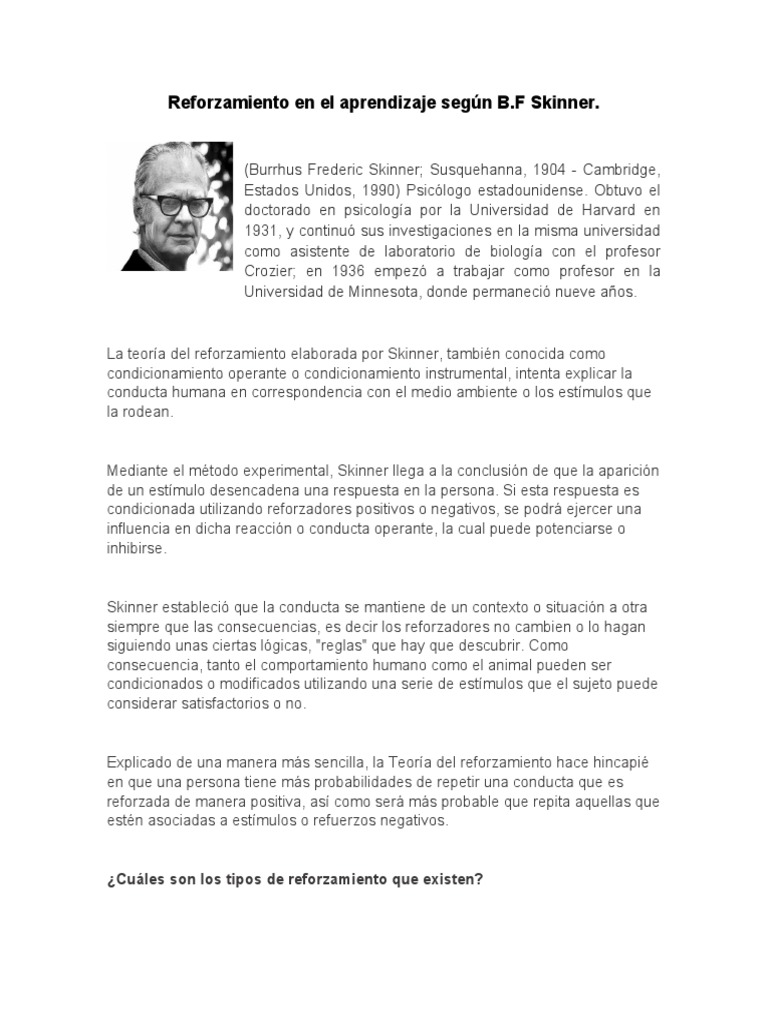Reforzamiento Del Aprendizaje Pdf Aprendizaje Conceptos Psicologicos