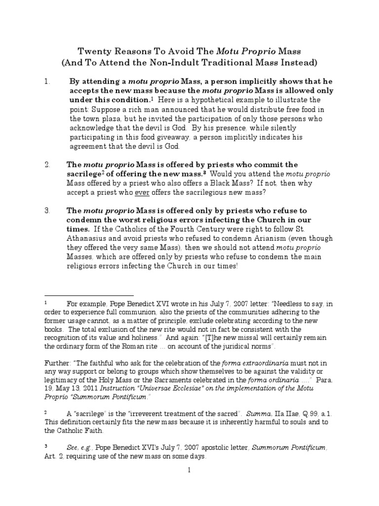 Reasons to Avoid Motu Proprio Mass | PDF | Christian Denominational ...