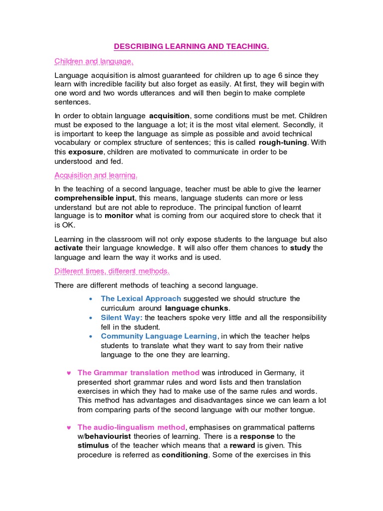 Describing Learning and Teaching. | PDF | Second Language | Language ...