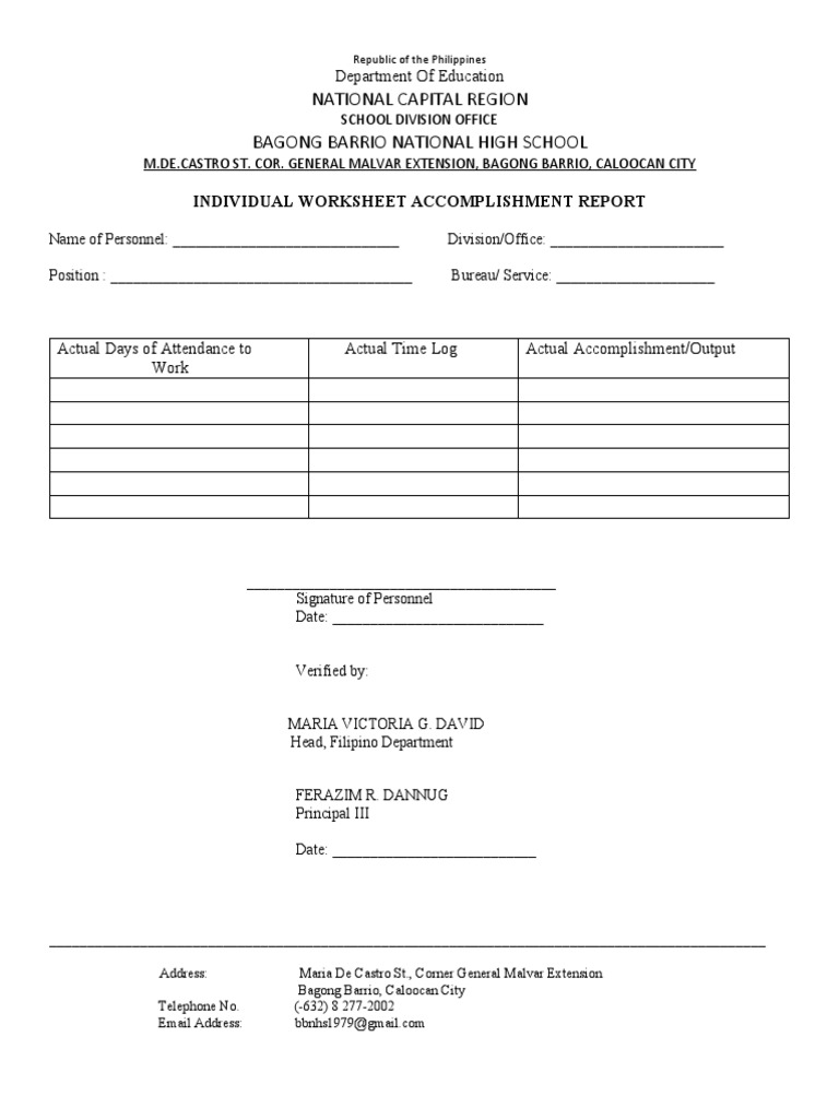 Individual Worksheet Accomplishment Report | PDF