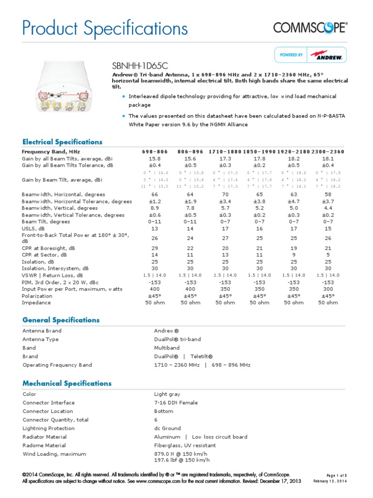CommScope - 8 Foot Hexport Antenna - Part Number - SBNHH-1D65C - 021214 ...