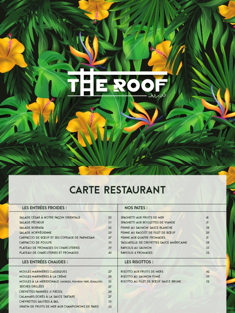 Menu Roof 2020 | PDF | sauce | Nourritures