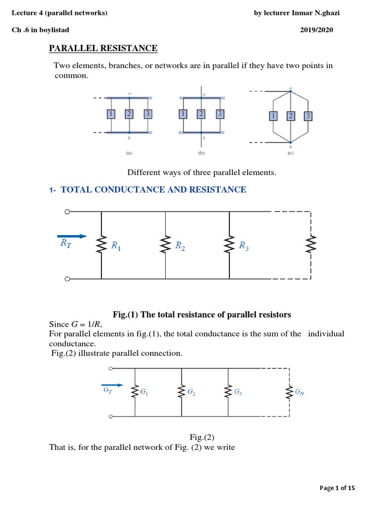 Parallel Resistance: Total Conductance and Resistance | PDF | Series ...