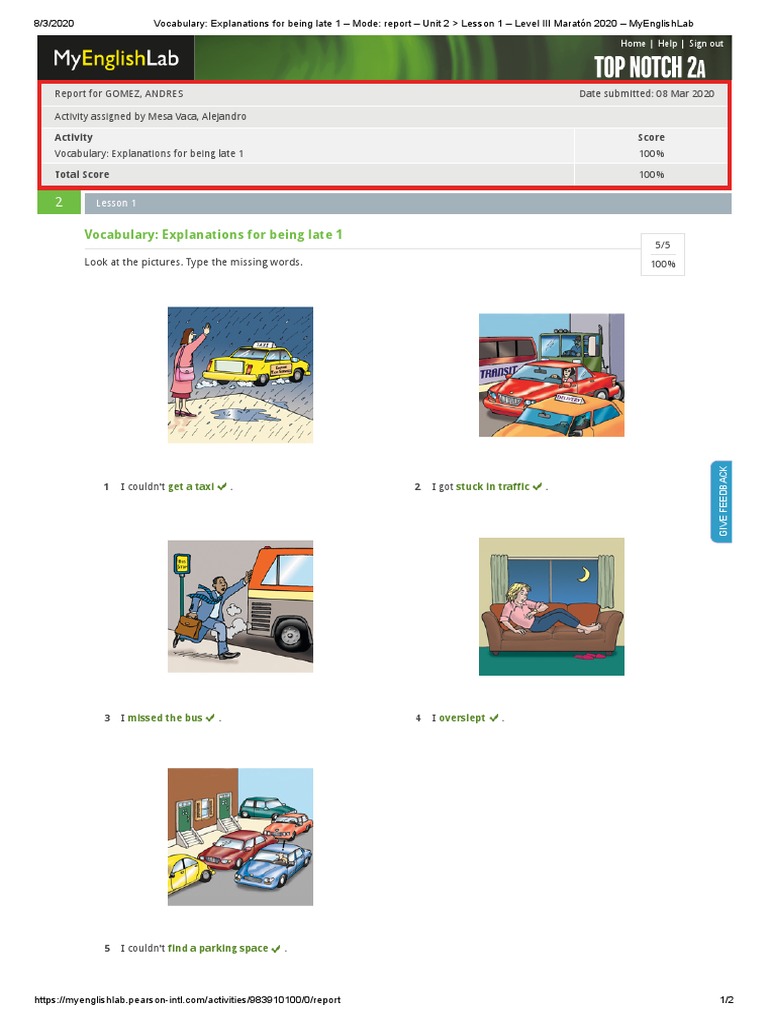 Vocabulary - Explanations For Being Late 1 - Mode - Report - Unit 2 ...