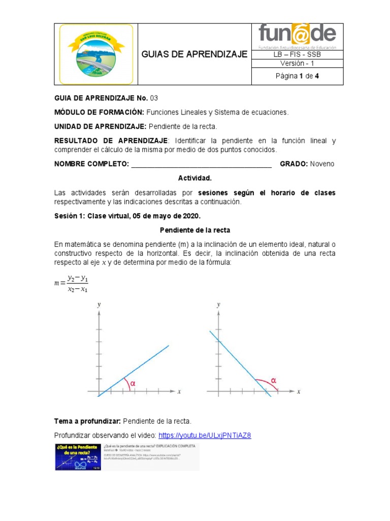 9.1 Guía Didácica 2, M. Pendiente de Una Recta | PDF | Pendiente ...